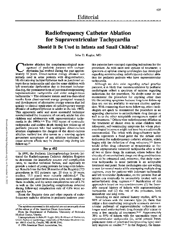 (PDF) Radiofrequency catheter ablation for supraventricular tachycardia ...