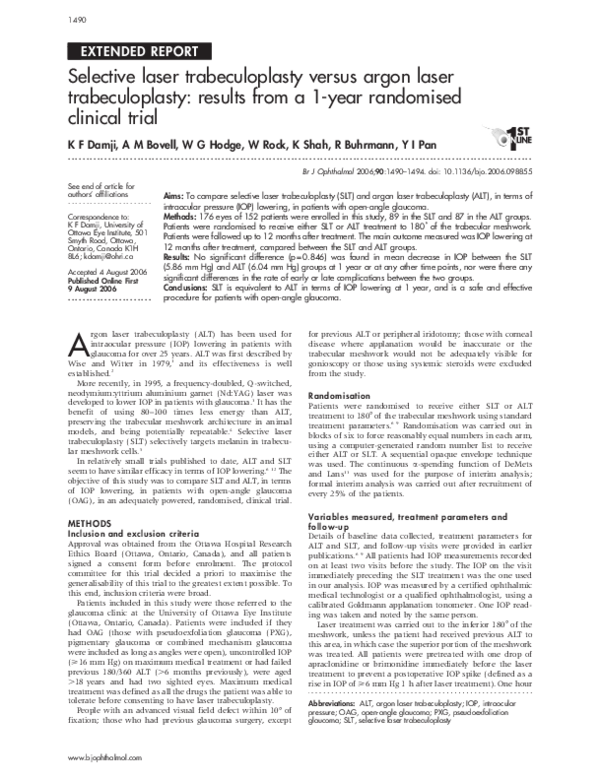 (PDF) Selective laser trabeculoplasty versus argon laser ...