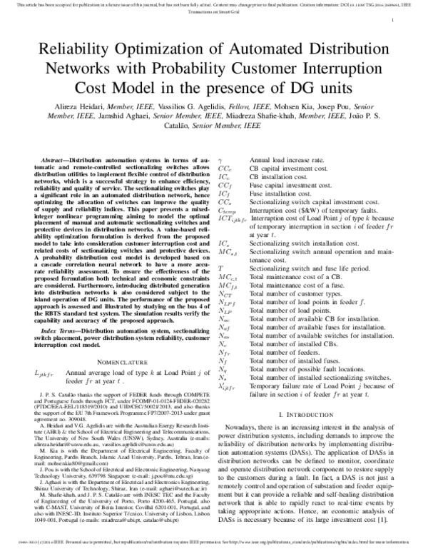 (PDF) Reliability Optimization of Automated Distribution Networks With ...