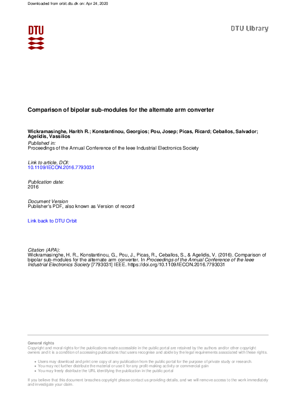 (PDF) Comparison of bipolar sub-modules for the alternate arm converter