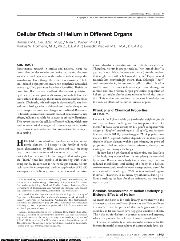 (PDF) Cellular Effects of Helium in Different Organs