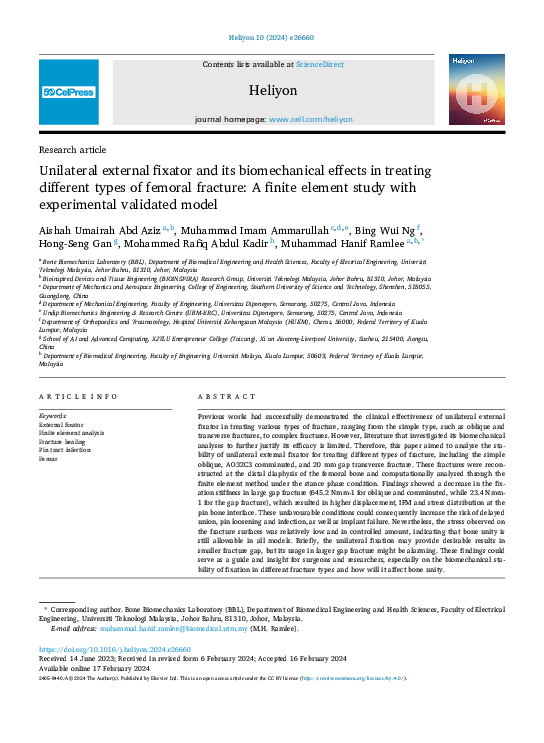 (PDF) Unilateral external fixator and its biomechanical effects in treating different types of ...