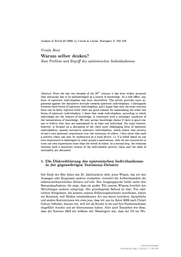 (PDF) Warum selber denken?