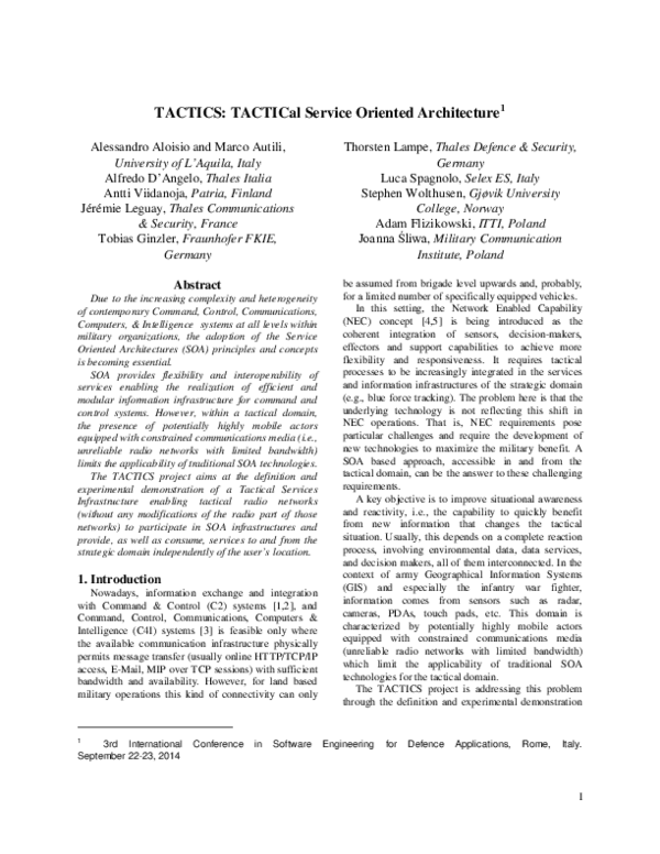 (PDF) TACTICS: TACTICal Service Oriented Architecture
