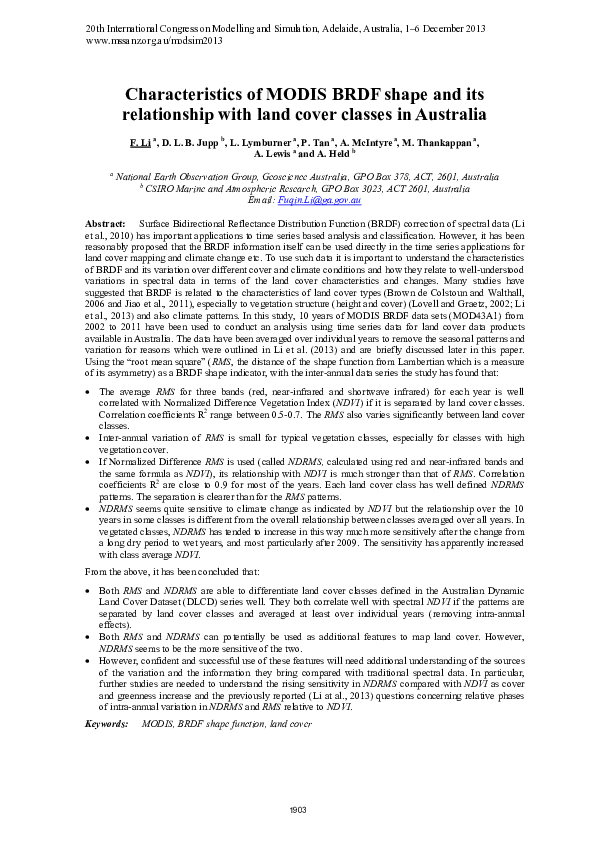 (PDF) Characteristics of MODIS BRDF shape and its relationship with ...