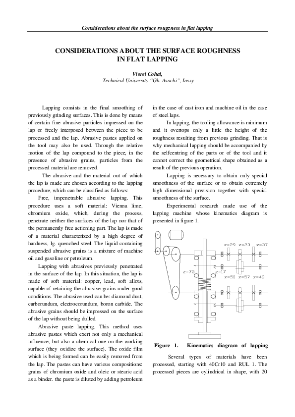 (PDF) Considerations about the surface roughness in flat lapping