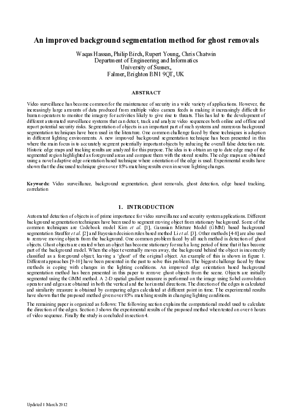 (PDF) An improved background segmentation method for ghost removals