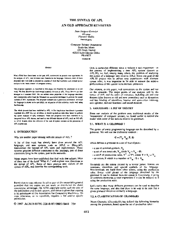 (PDF) The syntax of APL, an old approach revisited