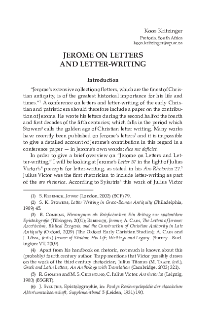 (PDF) Jerome on Letters and Letter-Writing