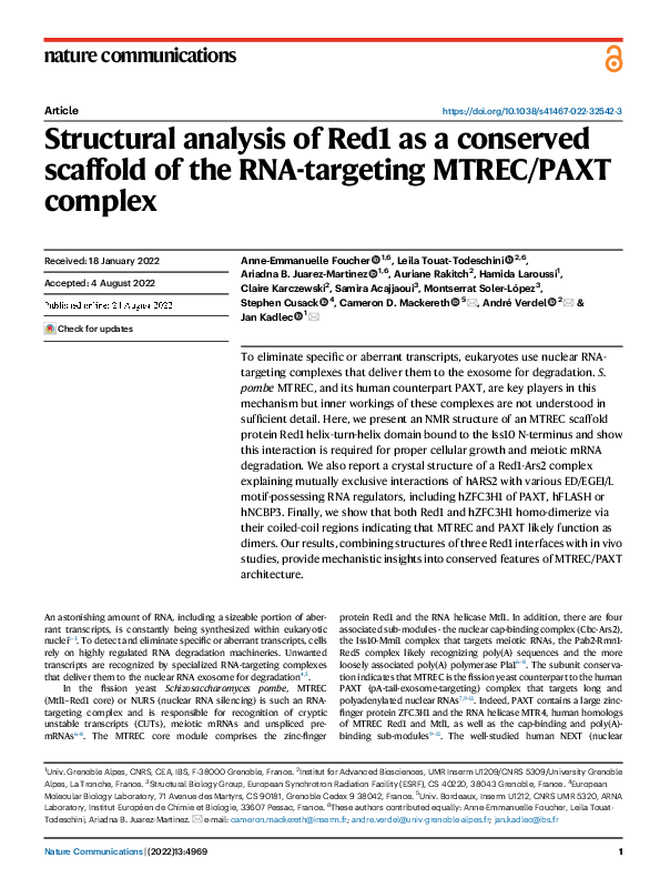 (PDF) Structural analysis of Red1 as a conserved scaffold of the RNA ...