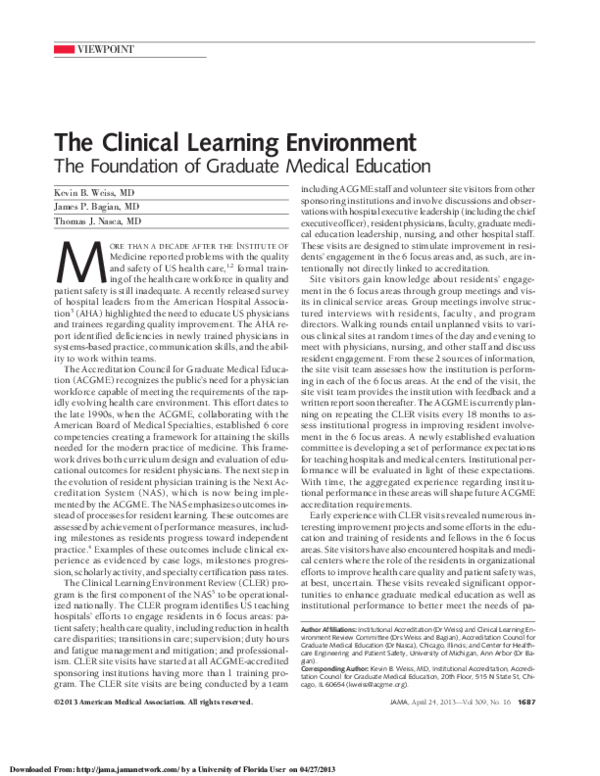 (PDF) The Clinical Learning Environment