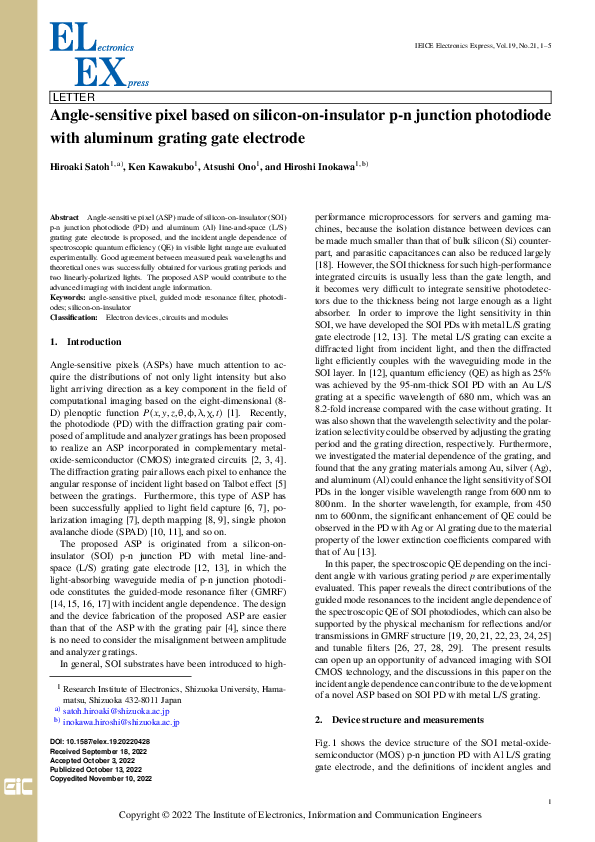 (PDF) Angle-sensitive pixel based on silicon-on-insulator p-n junction ...