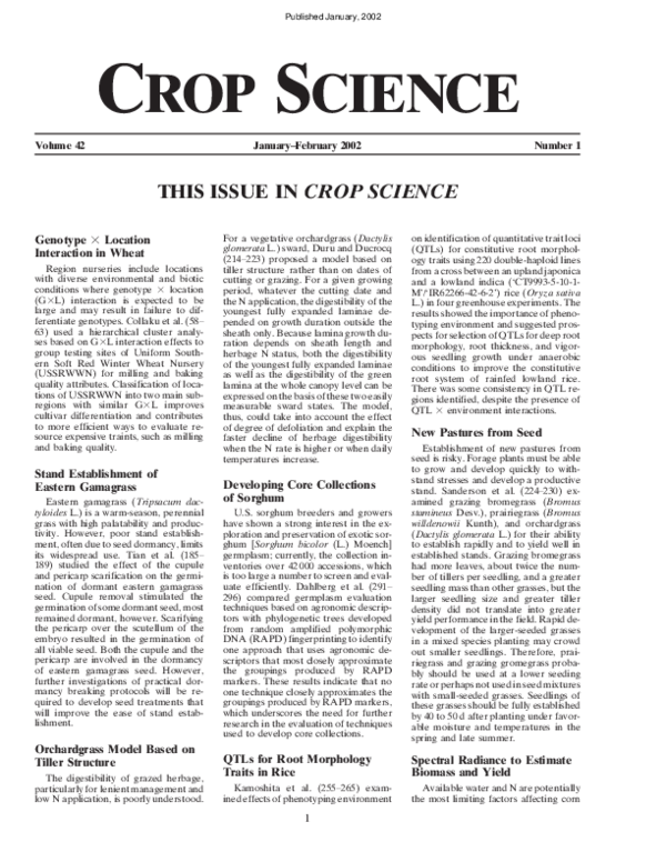 This Issue in Crop Science