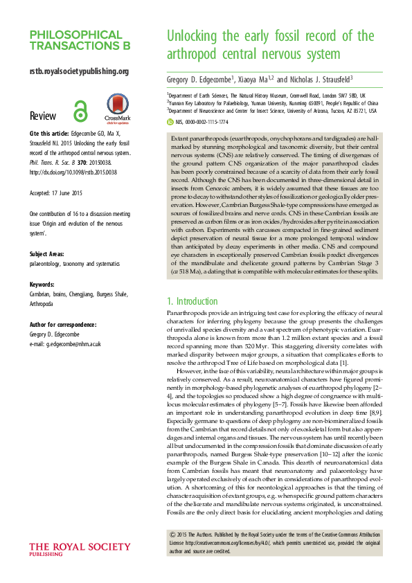 (PDF) Unlocking the early fossil record of the arthropod central ...