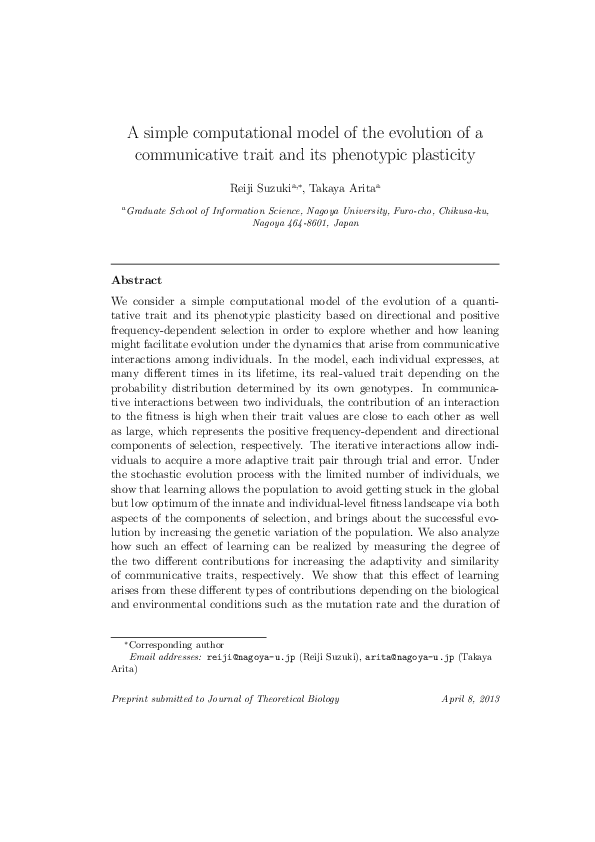 (PDF) A simple computational model of the evolution of a communicative ...