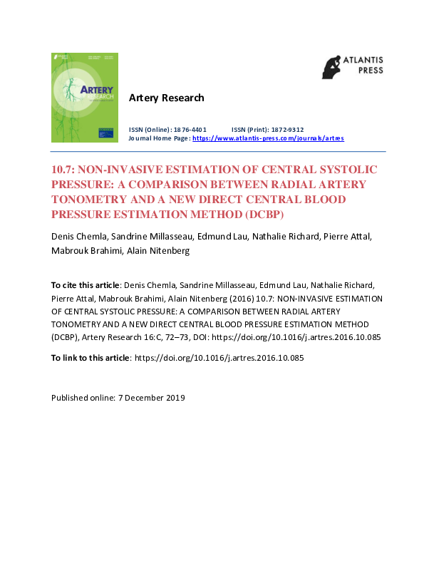 (PDF) Non-invasive estimation of central systolic pressure: a ...
