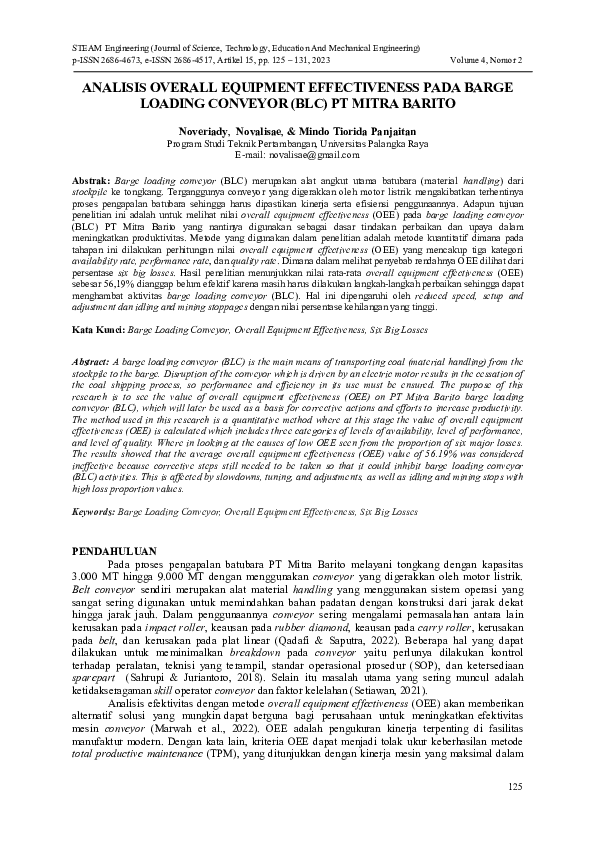 (PDF) Analisis Overall Equipment Effectiveness Pada Barge Loading ...