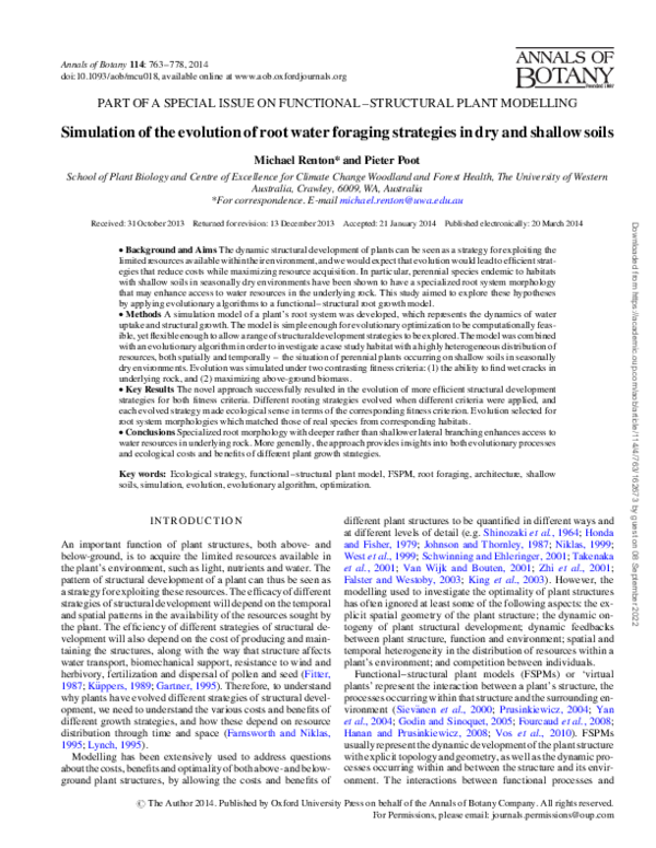 (PDF) Simulation of the evolution of root water foraging strategies in ...