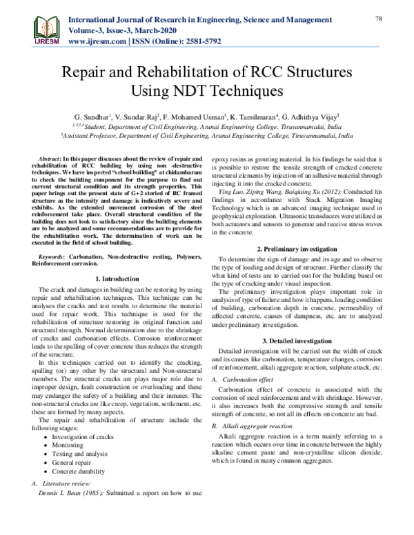 (PDF) Repair and Rehabilitation of RCC Structures Using NDT Techniques