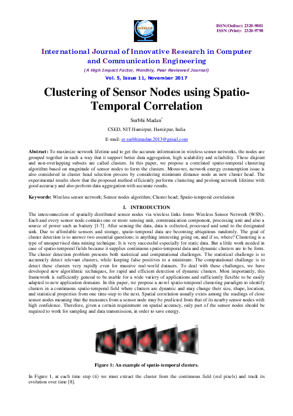 (PDF) Clustering of Sensor Nodes using Spatio-Temporal Correlation