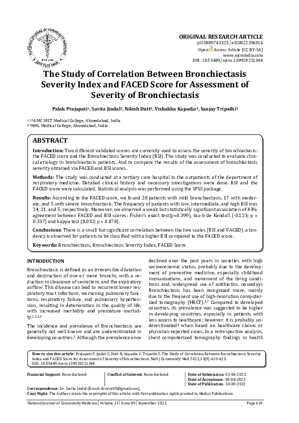 (PDF) Correlation Between Bronchiectasis Severity Index and FACED