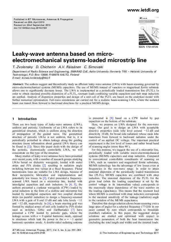 (PDF) Leaky-wave antenna based on micro-electromechanical systems ...
