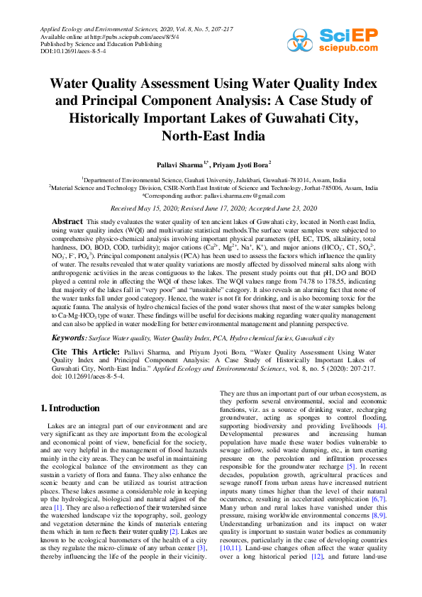 (PDF) Water Quality Assessment Using Water Quality Index and Principal ...