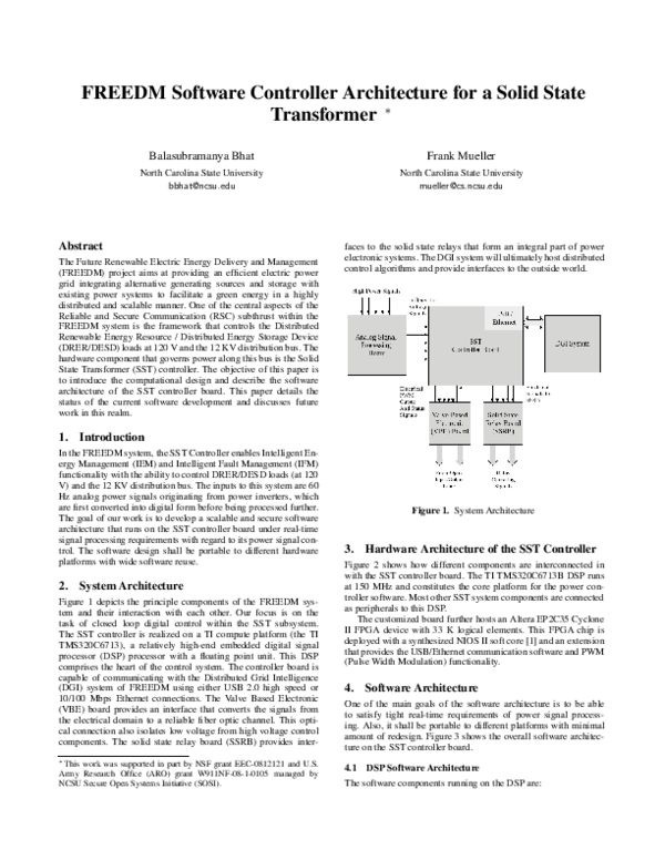 (PDF) FREEDM Software Controller Architecture for a Solid State Transformer