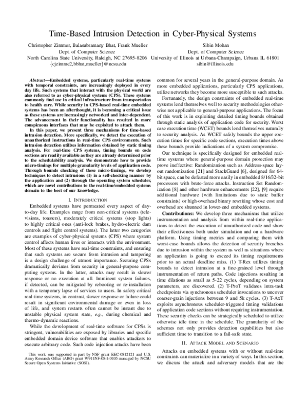 (PDF) Time-based intrusion detection in cyber-physical systems