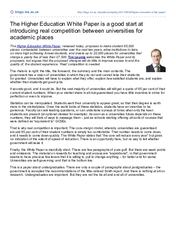 (PDF) The Higher Education White Paper is a good start at introducing ...