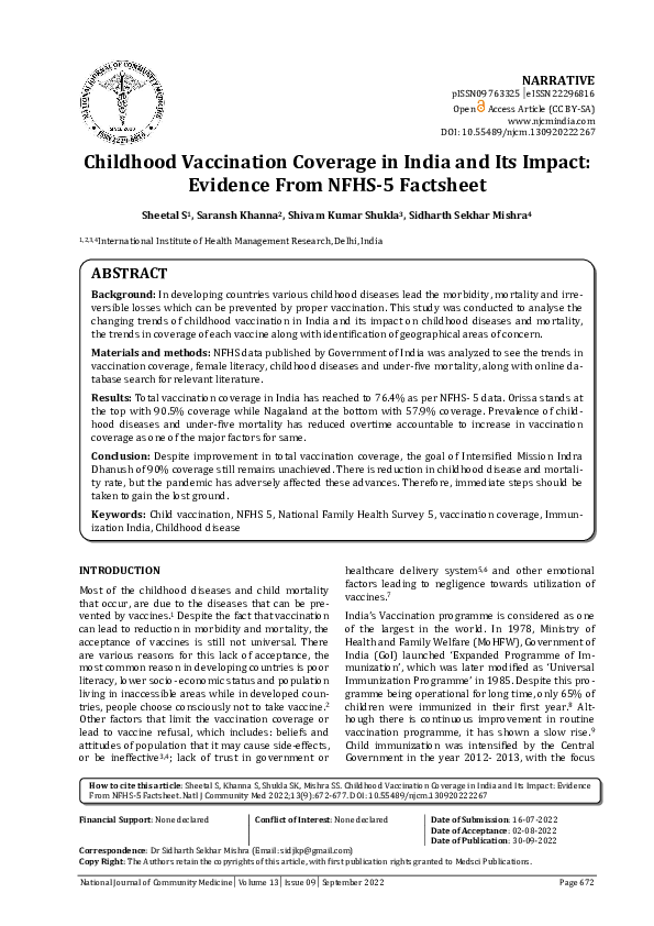 (PDF) Childhood Vaccination Coverage in India and Its Impact: Evidence ...