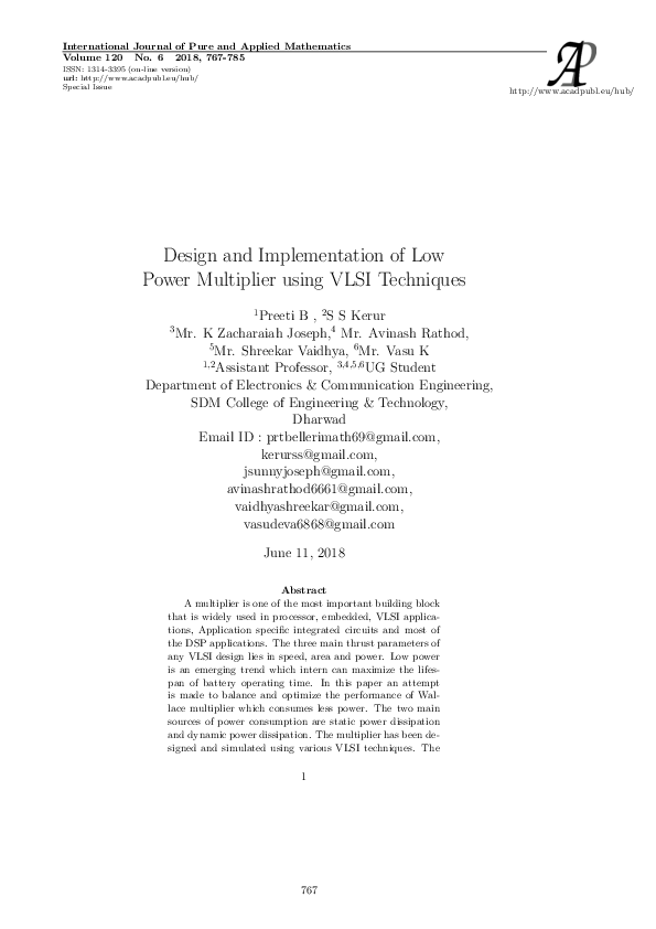 Pdf Design And Implementation Of Low Power Multiplier Using Vlsi