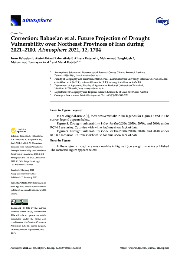 (PDF) Correction: Babaeian et al. Future Projection of Drought ...
