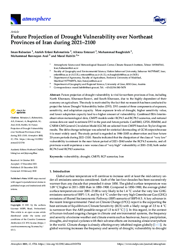 (PDF) Future Projection of Drought Vulnerability over Northeast Provinces of Iran during 2021–2100