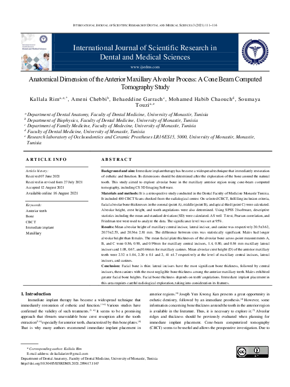 (PDF) Anatomical Dimension of the Anterior Maxillary Alveolar Process ...
