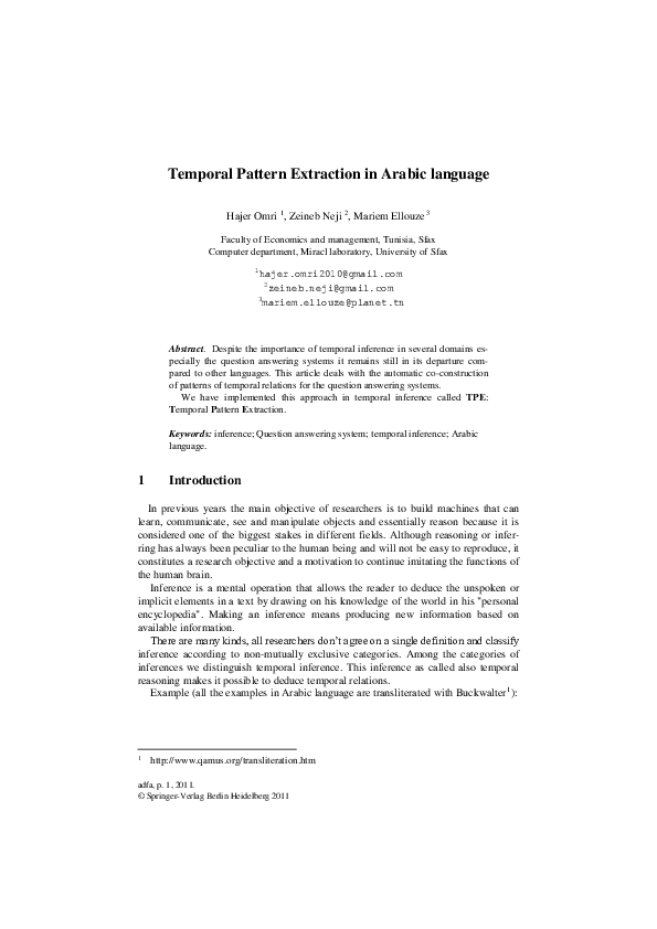 (PDF) Temporal Pattern Extraction in Arabic Language