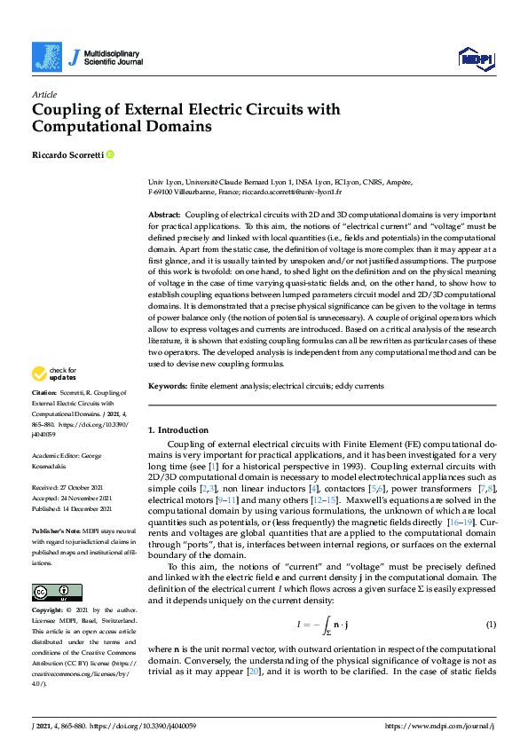 (PDF) Coupling of External Electric Circuits with Computational Domains