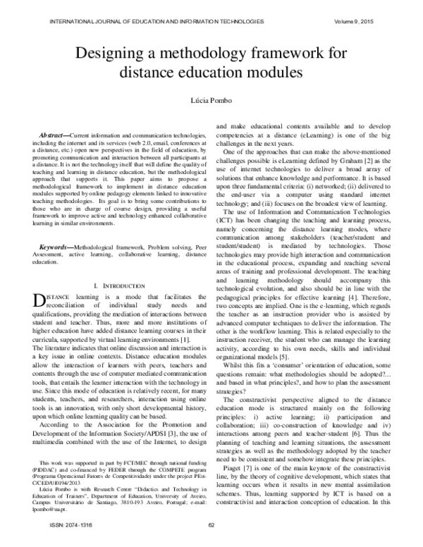 (PDF) Designing a methodology framework for distance education modules