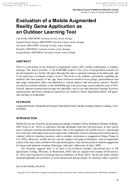 (PDF) Evaluation of a Mobile Augmented Reality Game Application as an Outdoor Learning Tool