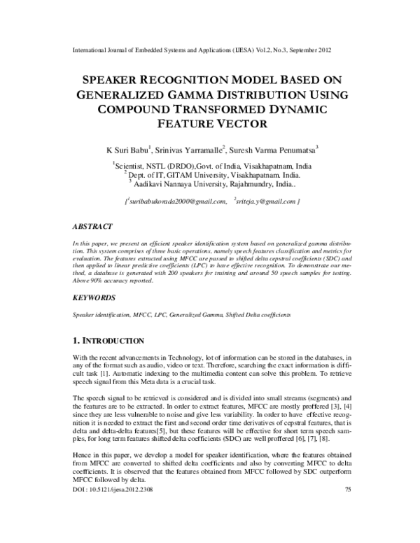 (PDF) Speaker Recognition Model Based on Generalized Gamma Distribution Using Compound ...