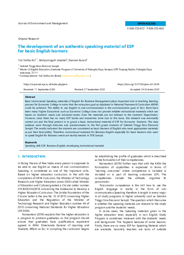 (PDF) The development of an authentic speaking material of ESP for ...