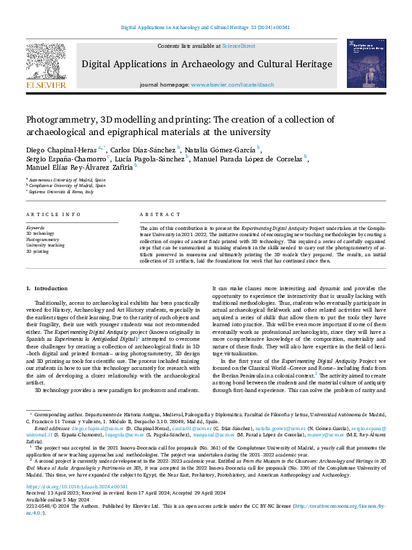 (PDF) Photogrammetry, 3D modelling and printing: The creation of a collection of archaeological ...