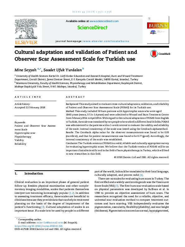 (PDF) Cultural adaptation and validation of Patient and Observer Scar Assessment Scale for ...