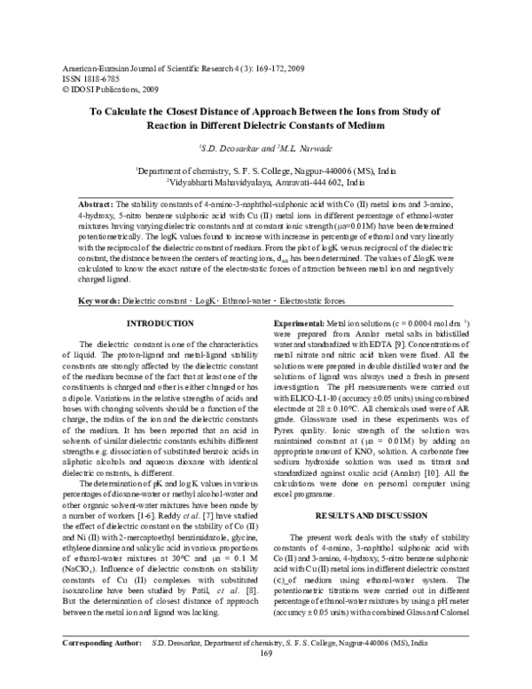 (PDF) To Calculate the Closest Distance of Approach Between the Ions ...