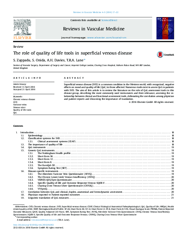 (PDF) The role of quality of life tools in superficial venous disease