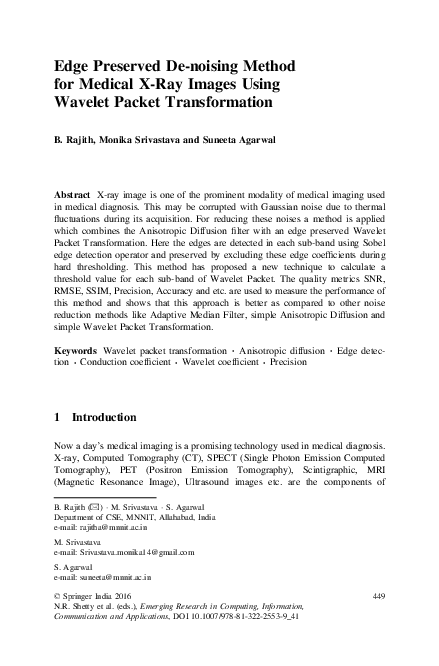 (PDF) Edge Preserved De-noising Method for Medical X-Ray Images Using Wavelet Packet Transformation
