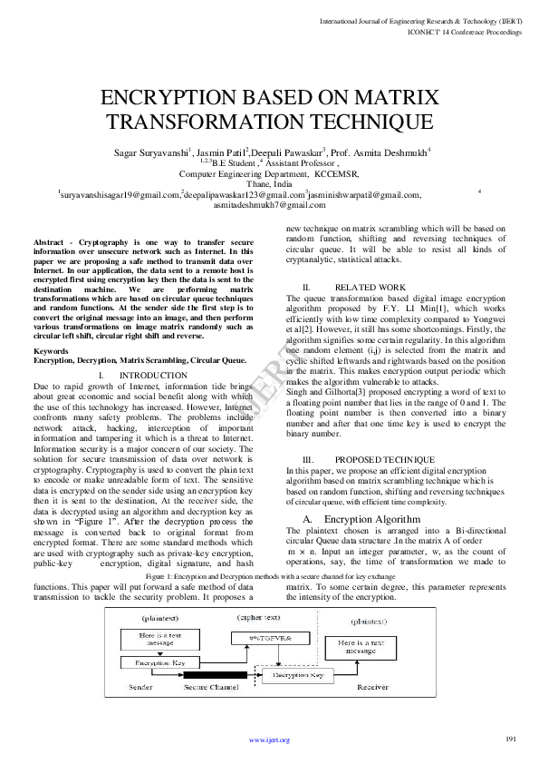 (PDF) Encryption Based on Matrix Transformation Technique