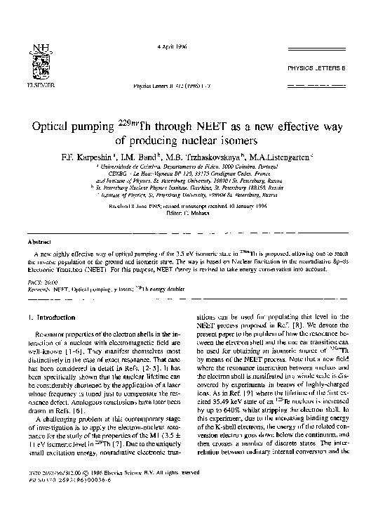(PDF) Optical pumping 229mTh through NEET as a new effective way of ...