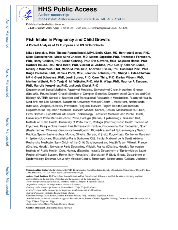 (PDF) Fish Intake in Pregnancy and Child Growth | Francesco Forastiere ...