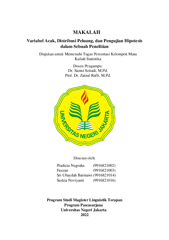 (PDF) Statistika - Makalah "Variabel Acak, Distribusi Peluang, dan ...